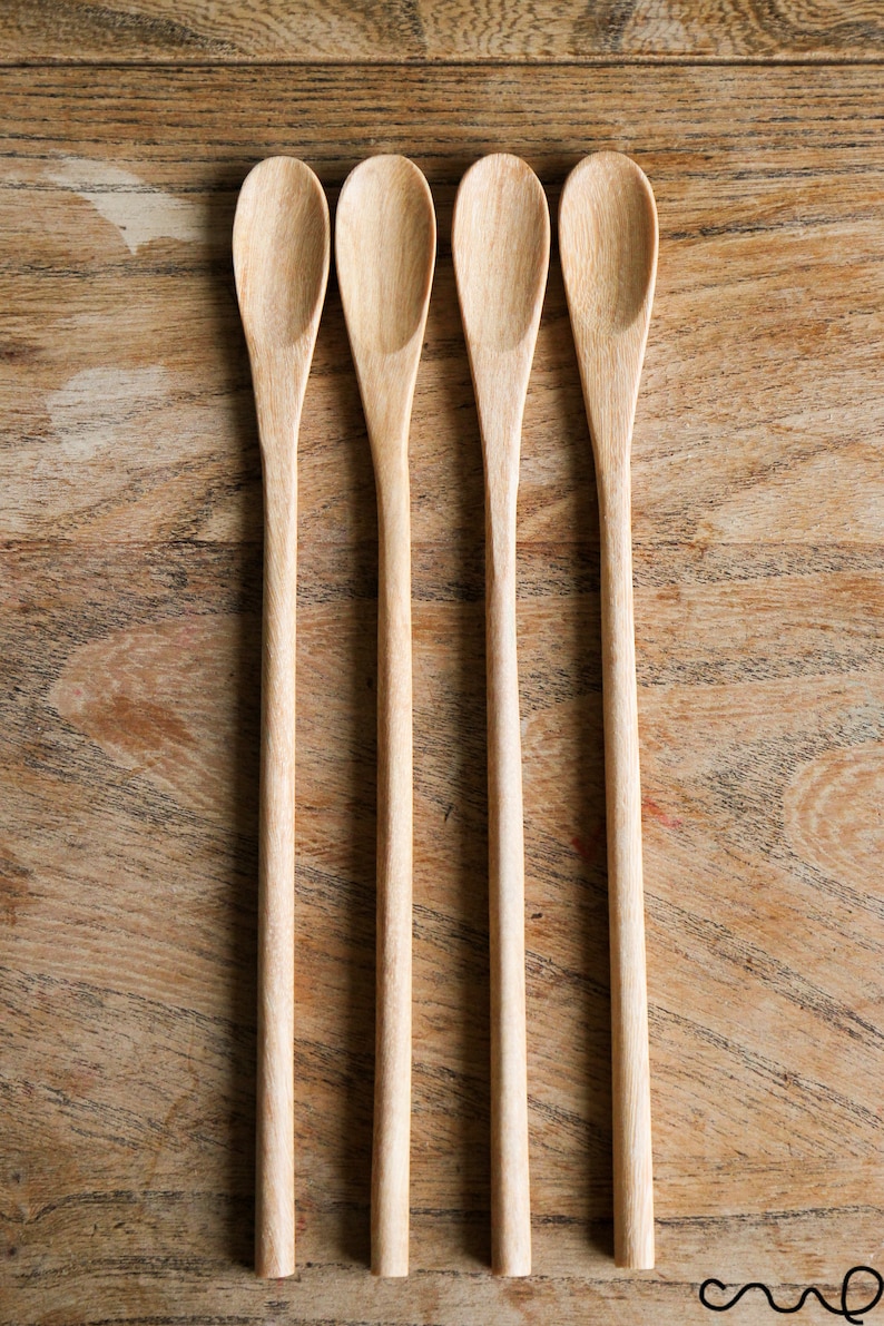 4 x Handmade Wooden Spoons Long Oval Teaspoon 21cm Serving | Etsy