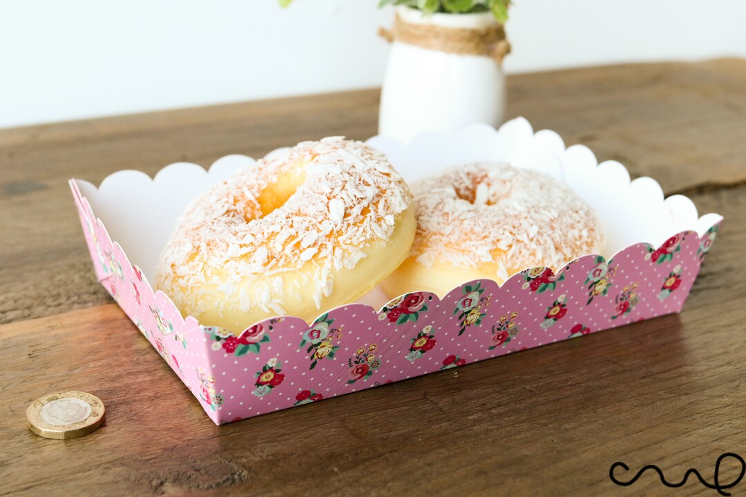 10 X Pink Floral Paper Tray Vintage Chic Party Serving Rectangular ...