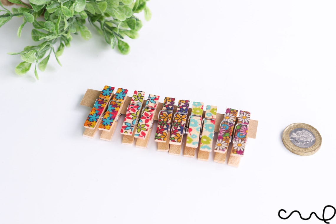 NEW Set of 10 Small 3.5cm Long Floral Wooden Cloth Pegs - Etsy UK