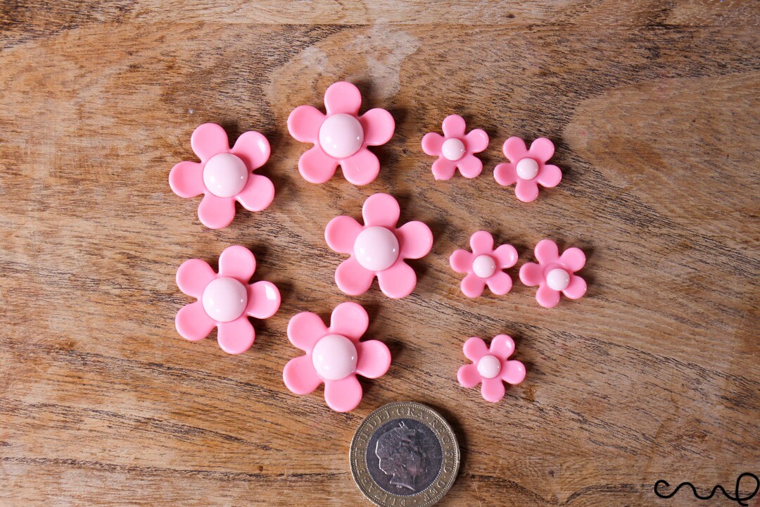 10 X Pink Daisy Plastic Flat-back Flower Cabochon Embellishment Deco - Etsy