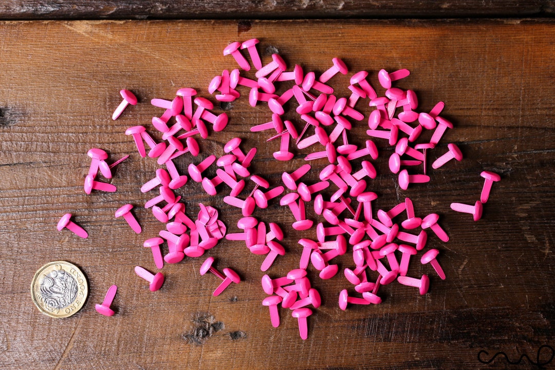 100 X Fluorescent Pink Paper Fastener Split Pins Binding Office Craft ...