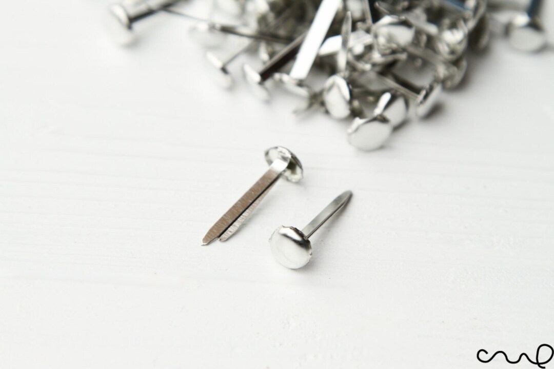 100x Silver Split Pins Paper Fasteners 20mm Long 8mm Round Head Brad ...