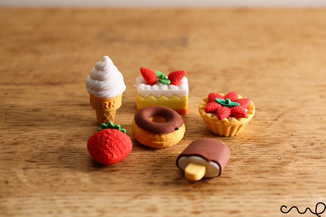 6 X Food Erasers Food Rubber Iwako Eraser Japanese Desert Pudding Cake ...
