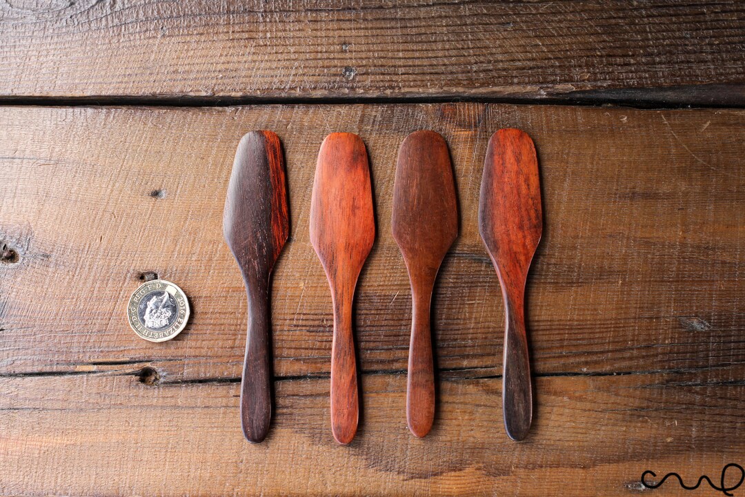 Set of 4 Small Handmade Wooden Butter Spreader Red Brown 11.5cm Solid ...