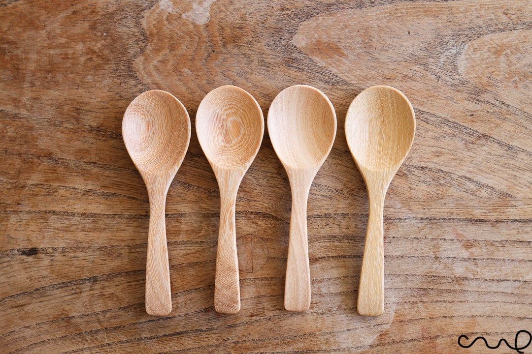 Set 4 Big Round Head Short Handle Cute Dessert Handmade Wooden Spoons ...