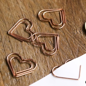 10 X Heart Copper Clip Rose Gold Paper Clips Binding Office Craft ...