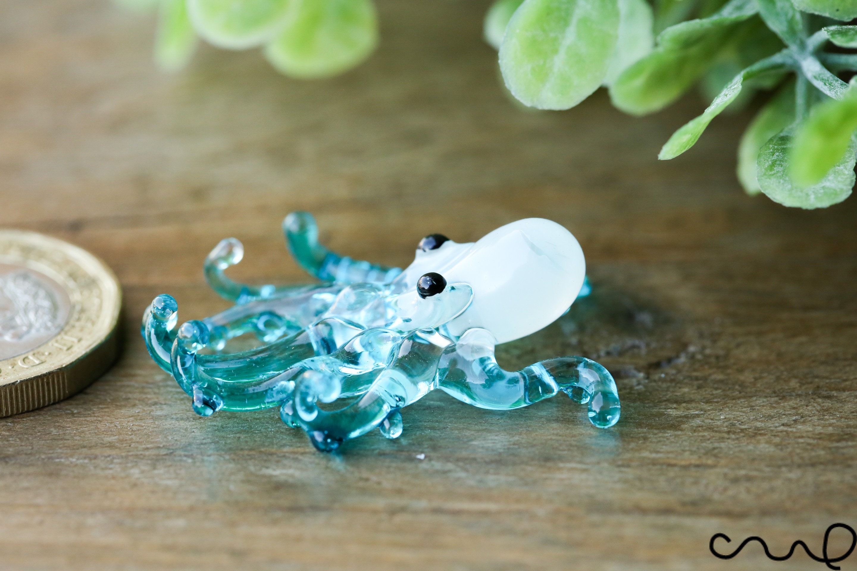 Handmade Turquoise Little Glass Octopus Gloss Garden Decor Ornament ...