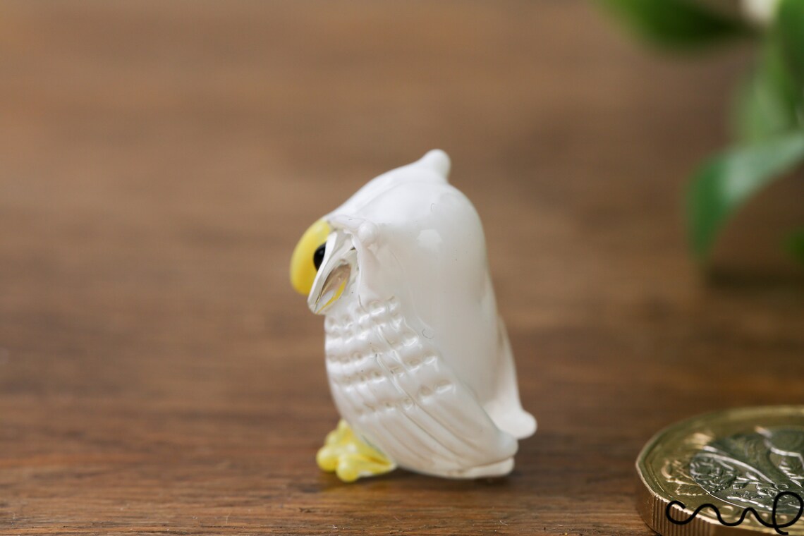 Handmade White Little Glass Owl Gloss Garden Decor Ornament Gift Mini ...