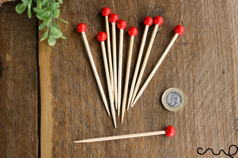 20 X Red Ball Head Wooden Cocktail Sticks Party Food Decor - Etsy