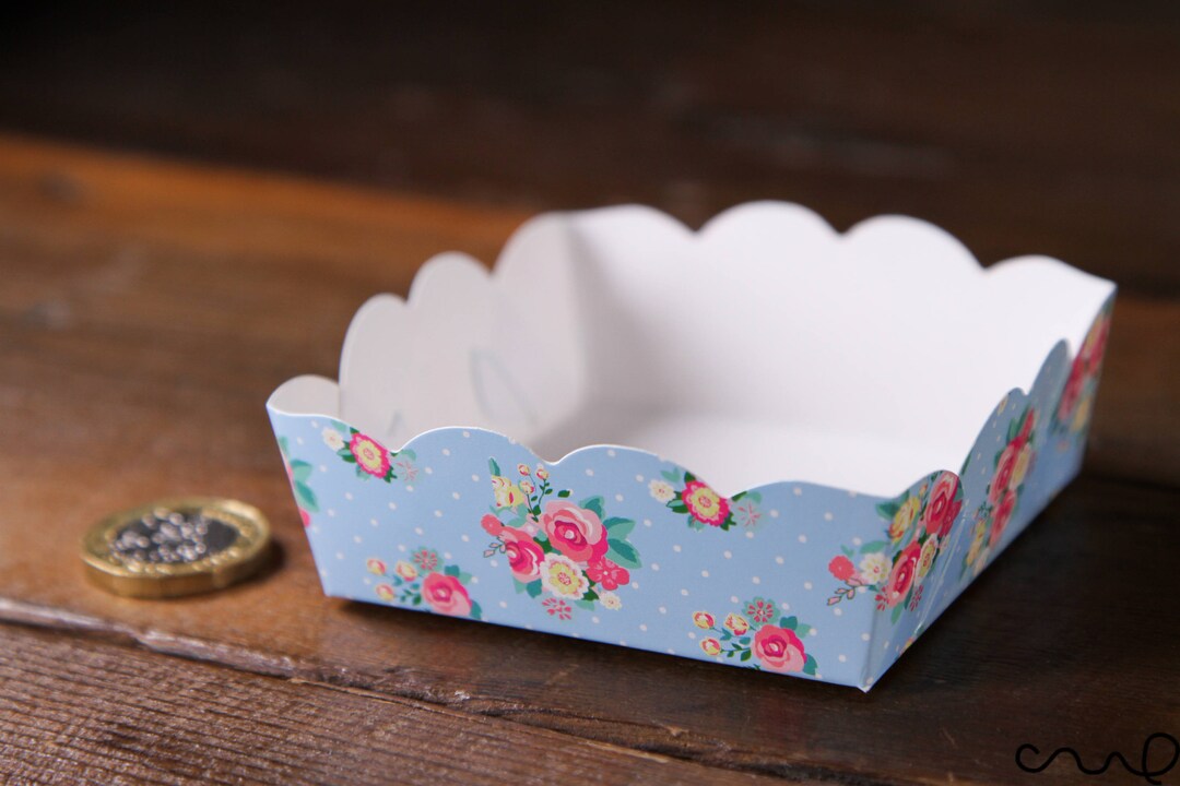 10 X Small Tiny Blue Floral Paper Tray Vintage Chic Party Serving ...