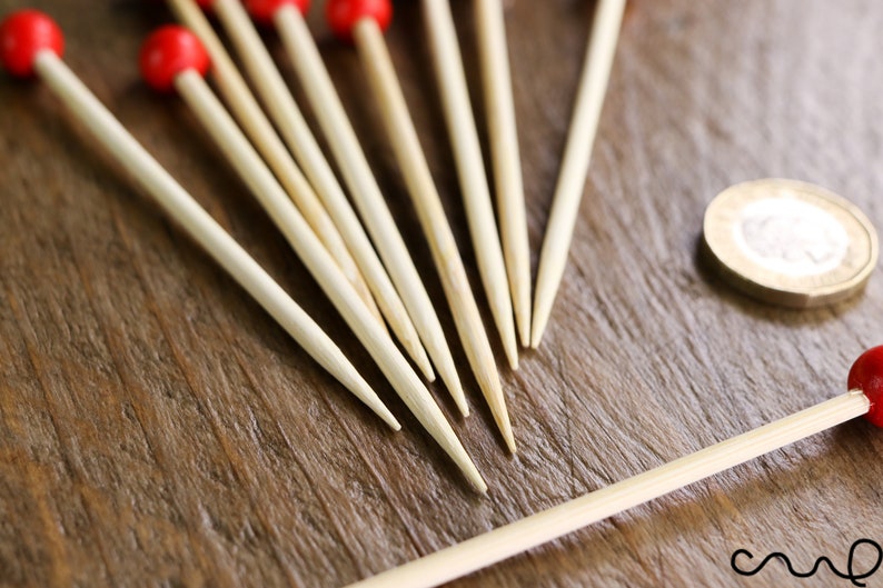 20 X Red Ball Head Wooden Cocktail Sticks Party Food Decor Toothpicks ...