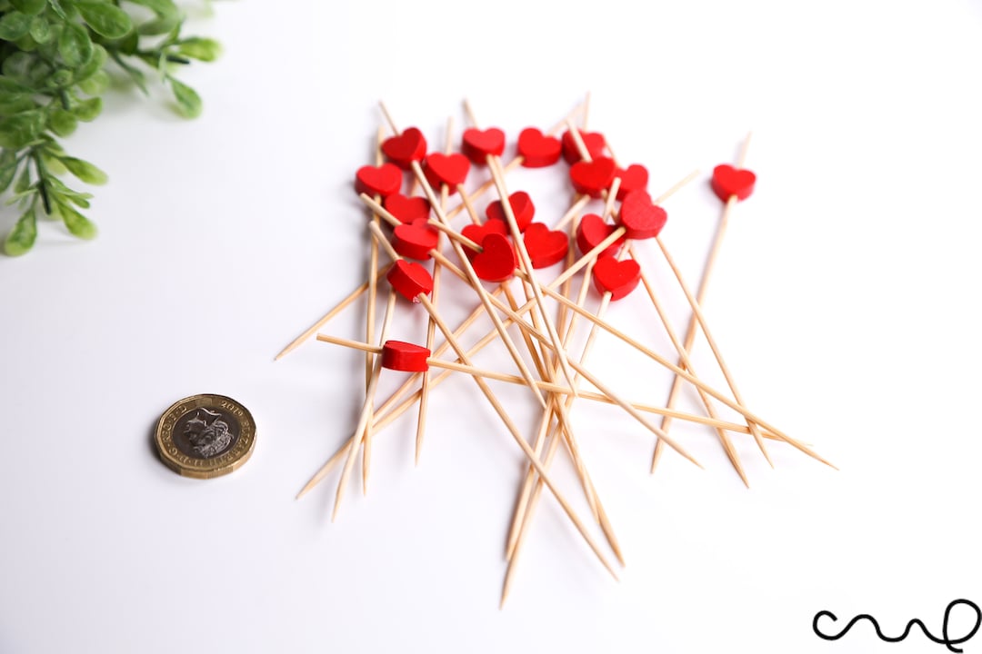 20 X Red Heart Head Wooden Cocktail Stick Party Picks Food Decor ...
