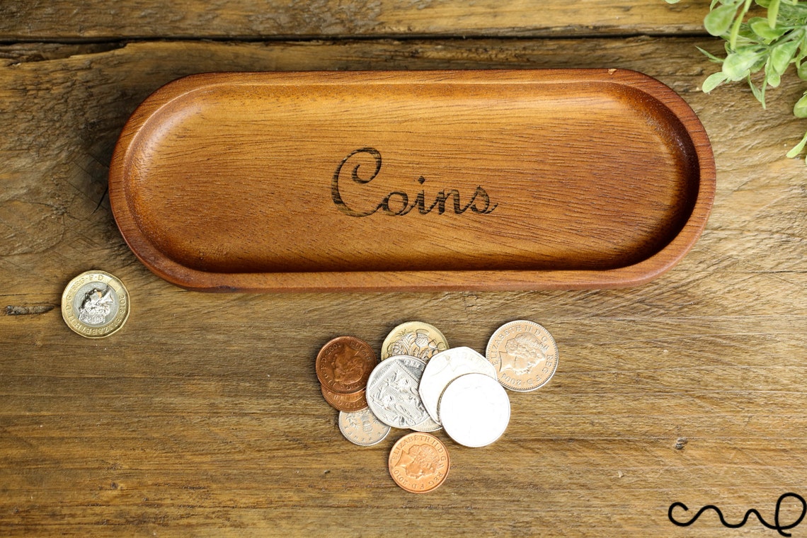 Handmade Small Wooden Oval Coin Tray Home Office Organise Gift - Etsy UK