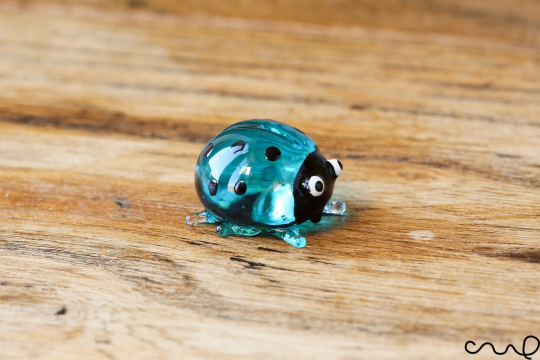 Handmade Glass Ladybug Ornament, Turquoise Miniature Bug Figurine - Etsy