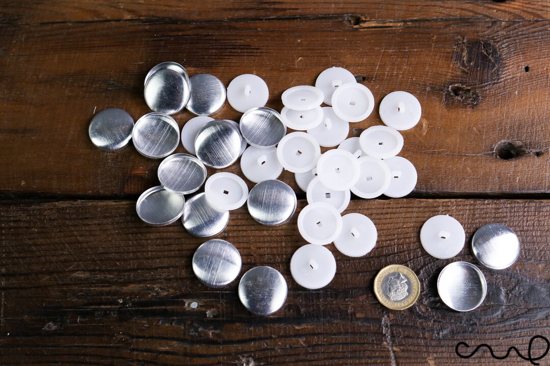 50 of Button Blanks 40L Cover Non Astor Set White Metal Plastic 25mm ...