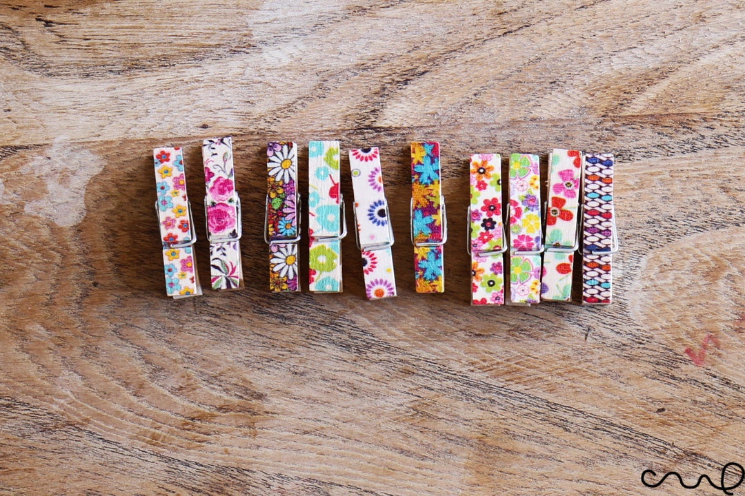 NEW Set of 10 Small 3.5cm Long Floral Wooden Cloth Pegs Mini Wooden ...