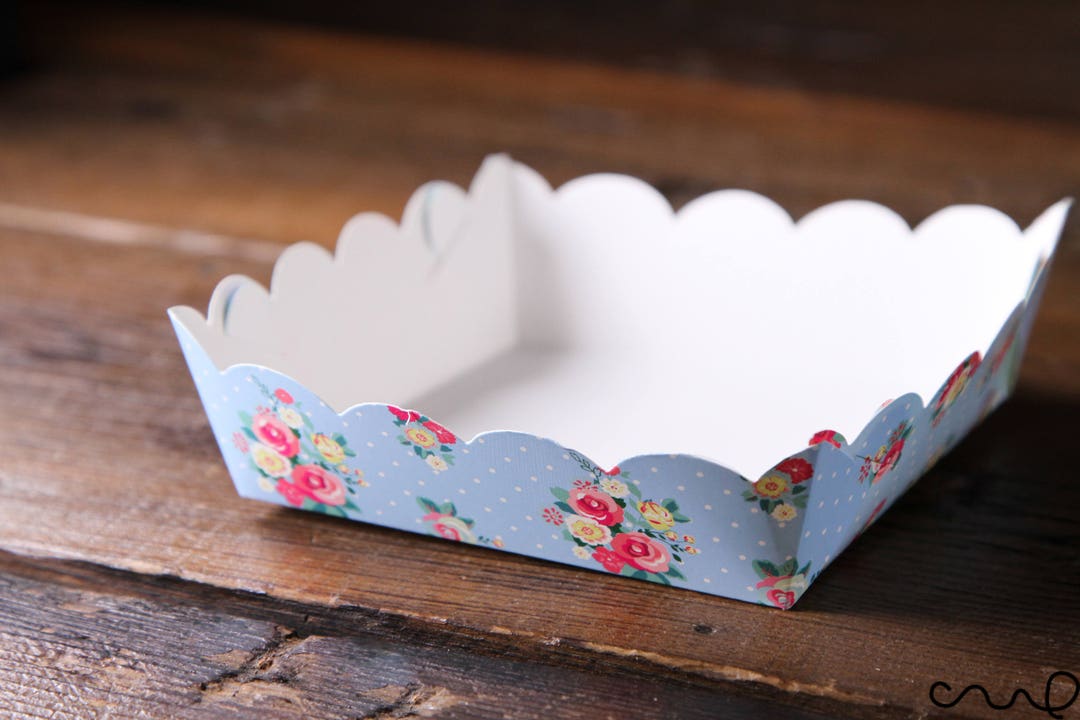 10 X Blue Floral Paper Party Tray Food Grade Shabby Chic Food Snack ...