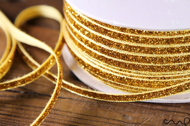 Gold Velvet Glitzy Glitter Ribbon 5mm Wide Sparkly Ribbon - Etsy UK