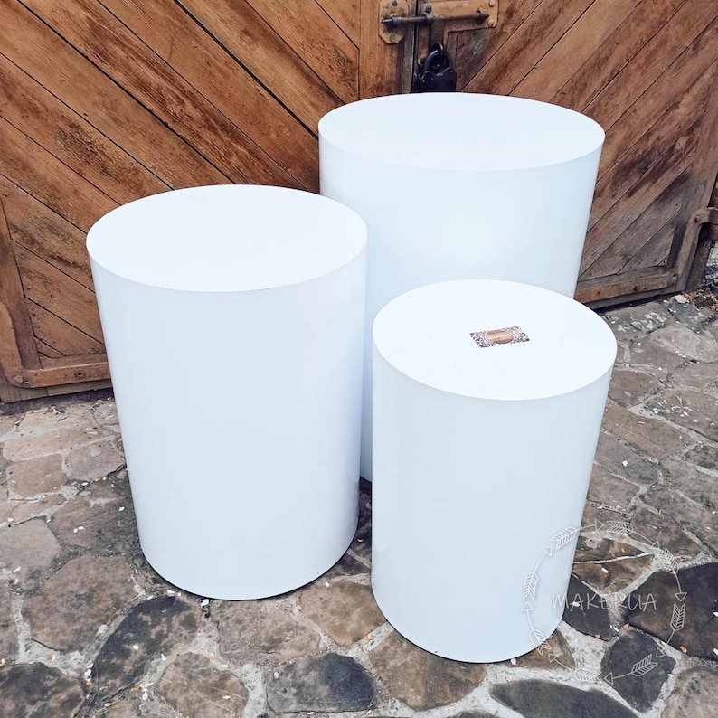 White Round Cylinder Plinth Display Stand Column Pillar Pedestal Table ...
