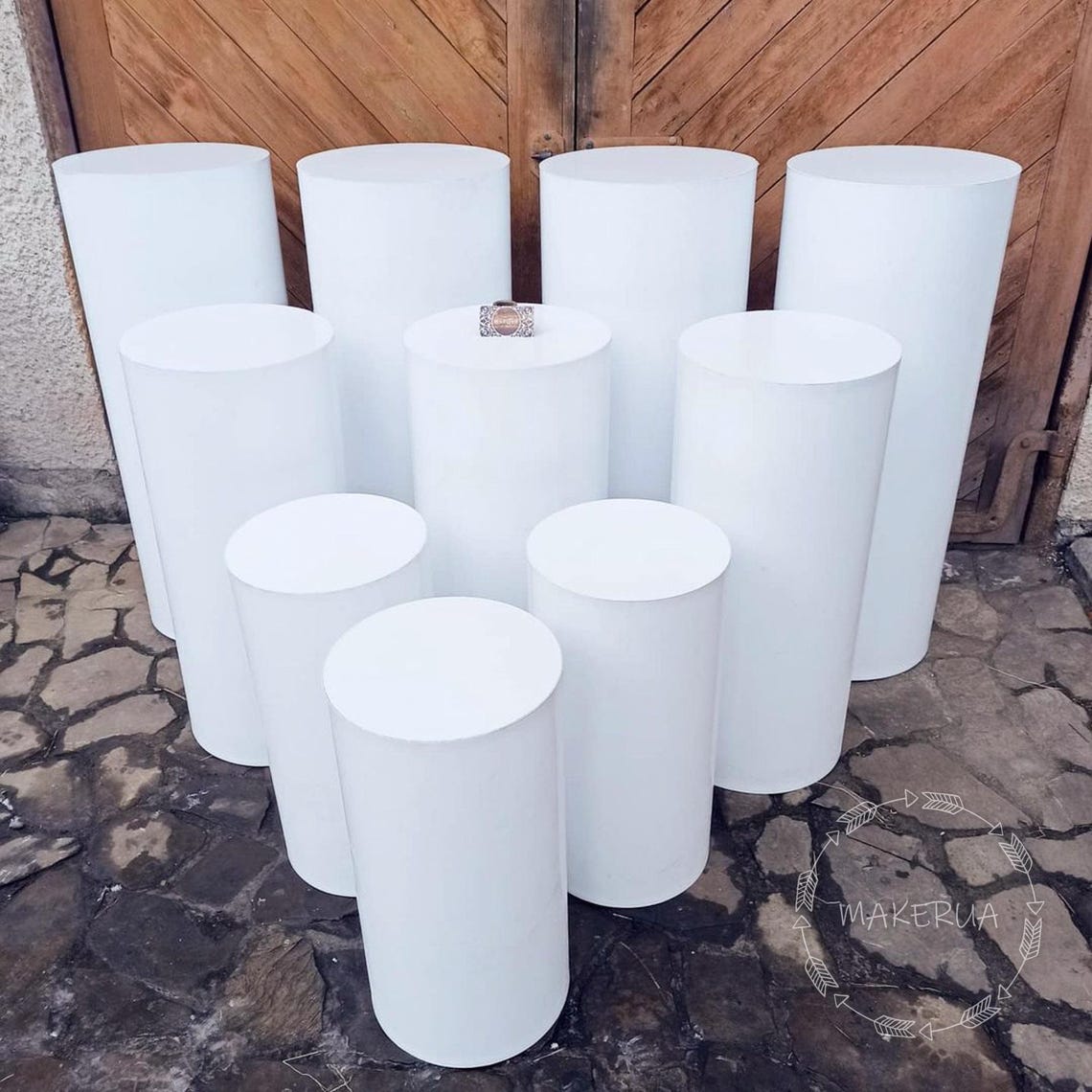 White Round Cylinder Plinth Display Stand Column Pillar Pedestal Table ...