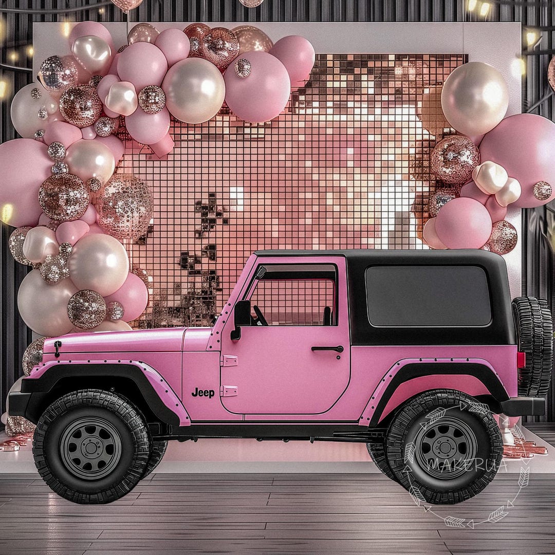 Hollywood Party Decorations Birthday Props Pink Jeep Car Cutout Event ...