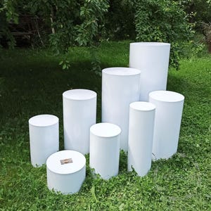 White Round Cylinder Plinth Display Stand Column Pillar Pedestal Table ...