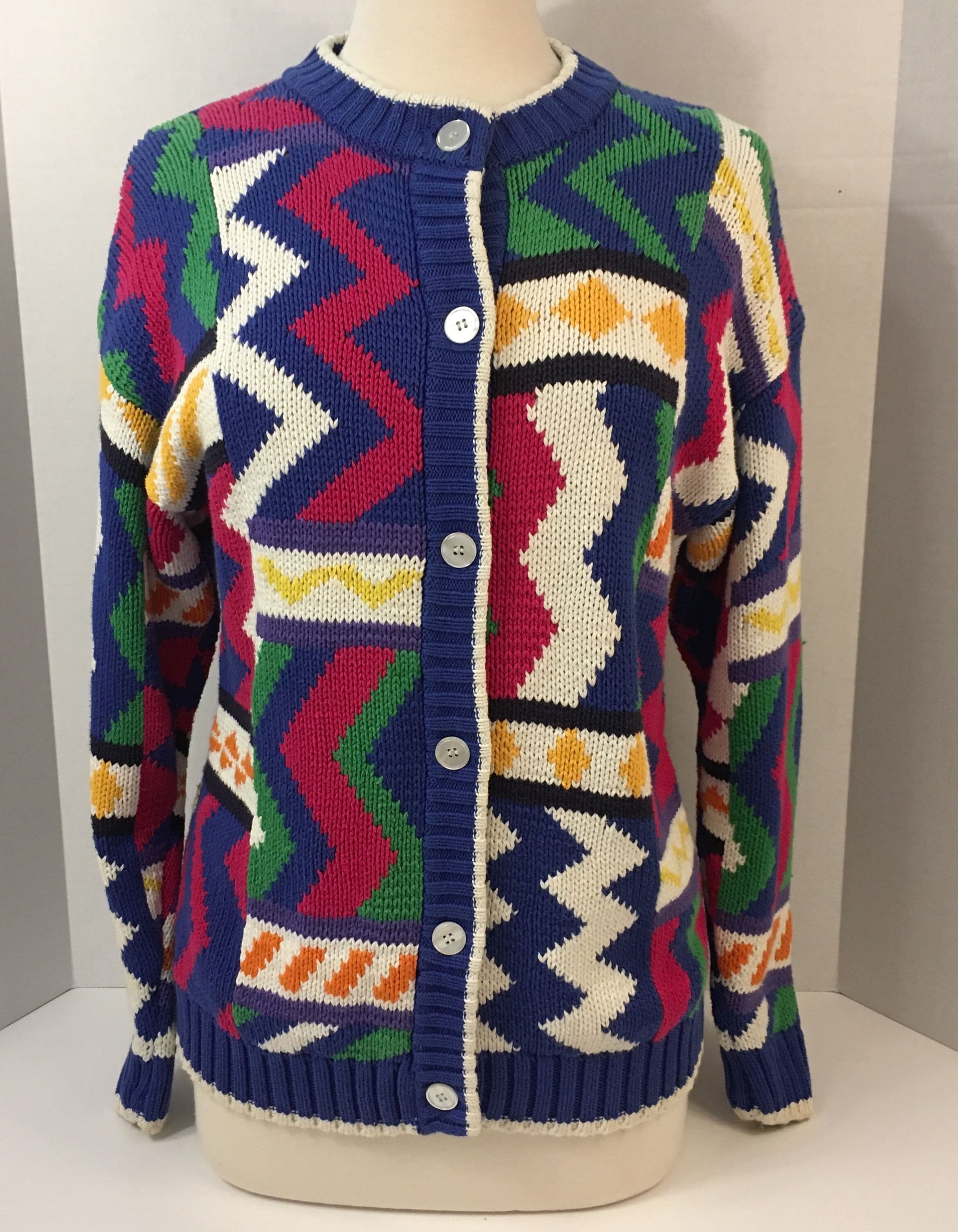Vintage Mark Shale Weekend Wear Multi-colored Geometric Cardigan Hand ...