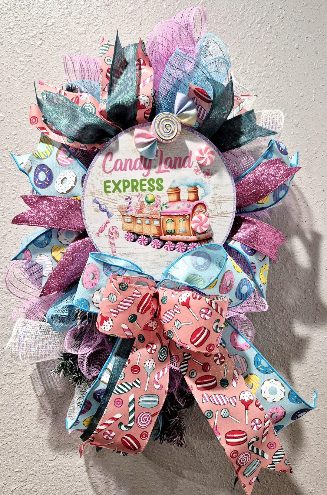 Candy Land Express Train Wreath, Pastel Christmas Front Door or Wall ...