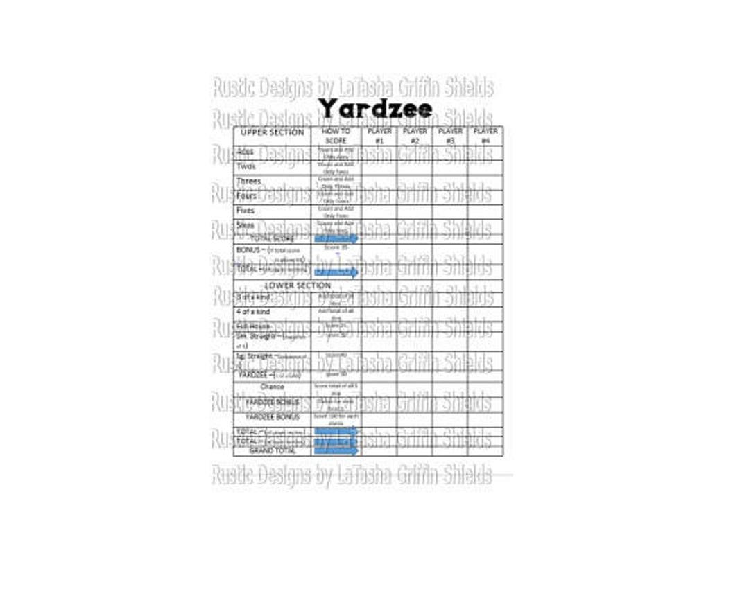 Yardzee Scorecard Template | PDF & SVG Vector for Lawn Game - Etsy