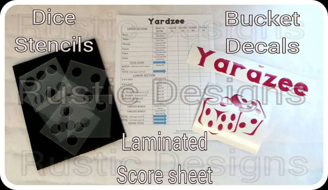 Yardzee Game DIY Kit, Dice Stencils, Bucket Decals, Laminated Score ...