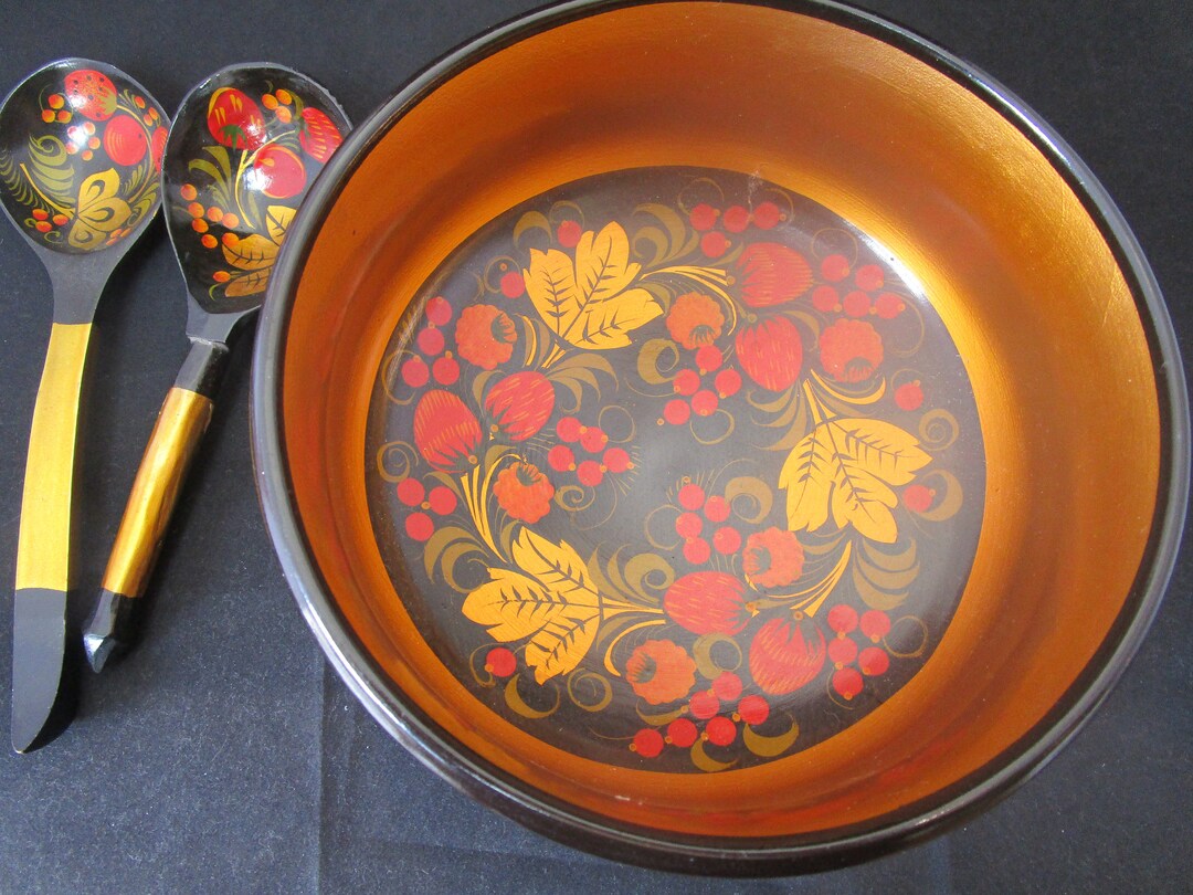 Papier Mache Large Russian Bowl With Two Spoons - Etsy