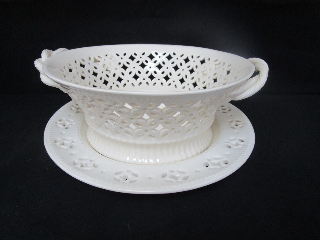 Hartley Green Pierced Creamware Cherry/strawberry Basket and Plate ...
