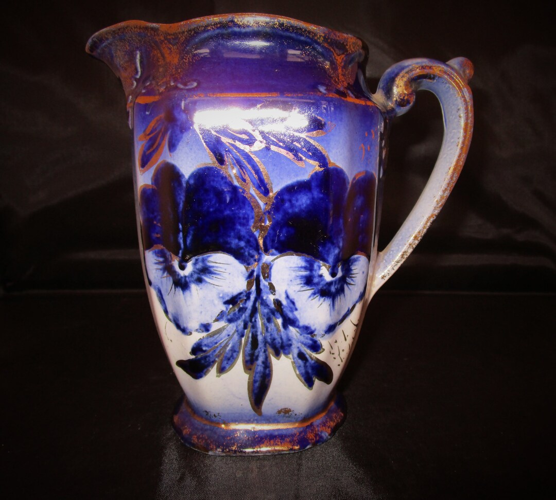 Victorian Blue White Jug With Gold Trim - Etsy