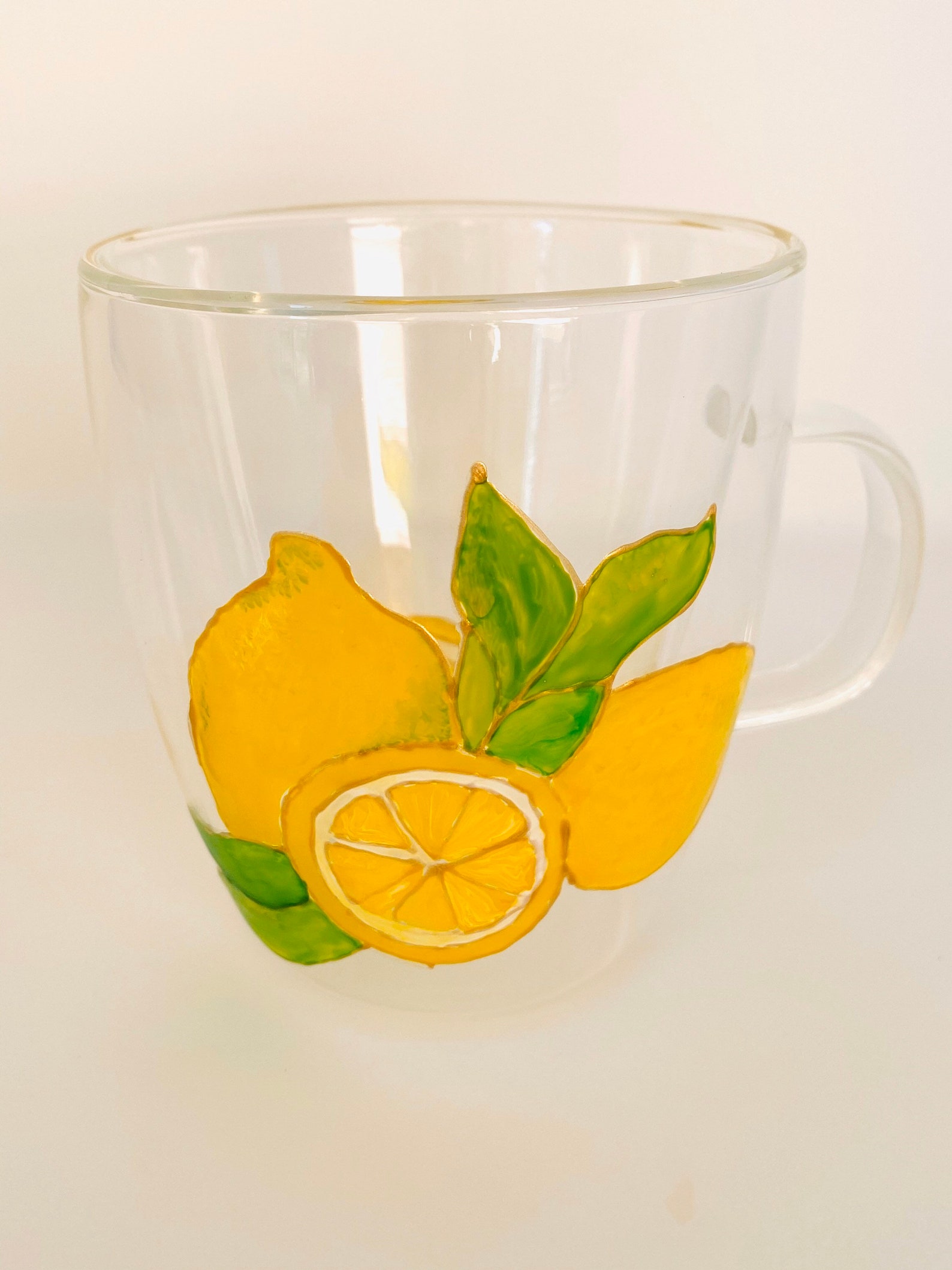 Lemon Hand Painted Glass Double-wall Coffee Mug Insulated - Etsy