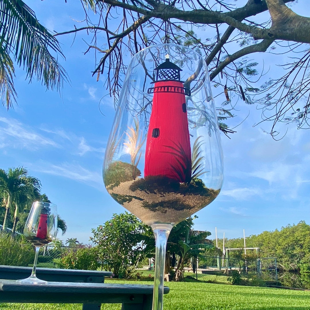 Lighthouse Hand Painted Wine Glasses, Jupiter Florida Lighthouse ...
