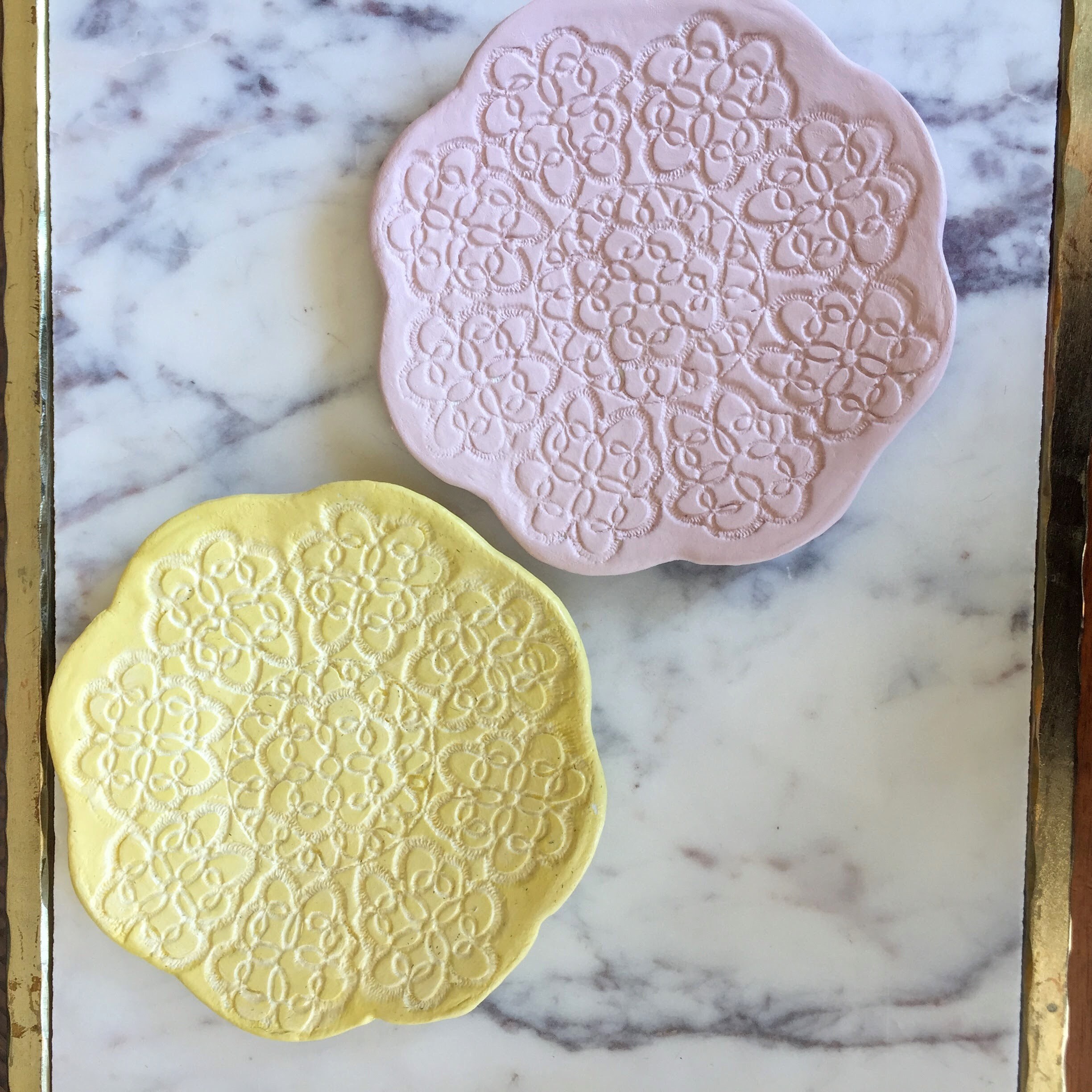 Lace Jewelry Dish Clay Trinket Dish Embossed Flower Dish | Etsy