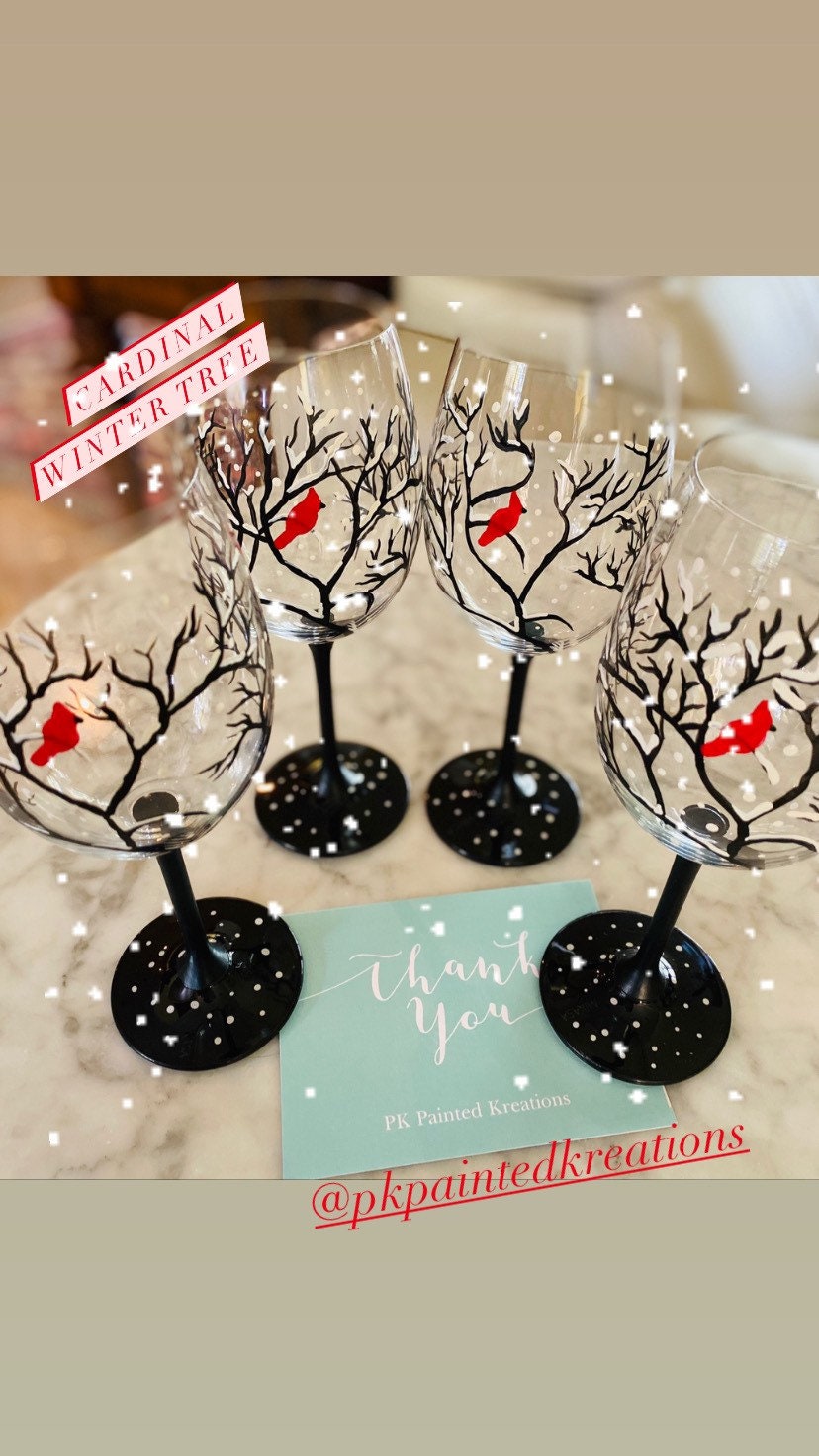 Cardinal Wine Glasses Set of 2 Cardinal Tree Handpainted - Etsy
