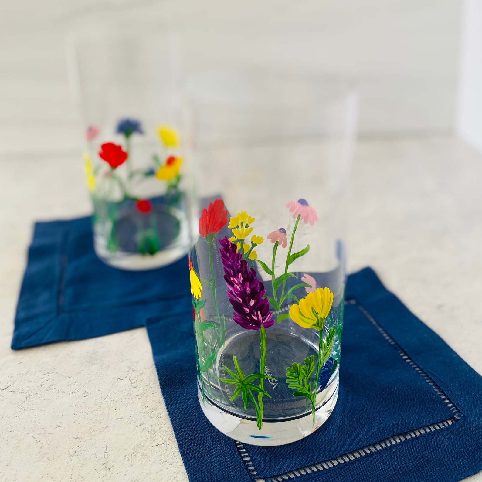 Wildflowers Hand Painted Glassware, Set of 2 Glasses, Mixed Flowers ...