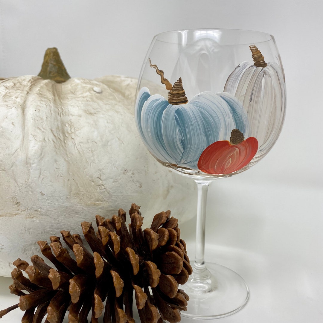 Pumpkins Hand Painted Glassware , Set of Stemmed Wine Glasses, Pumpkins ...
