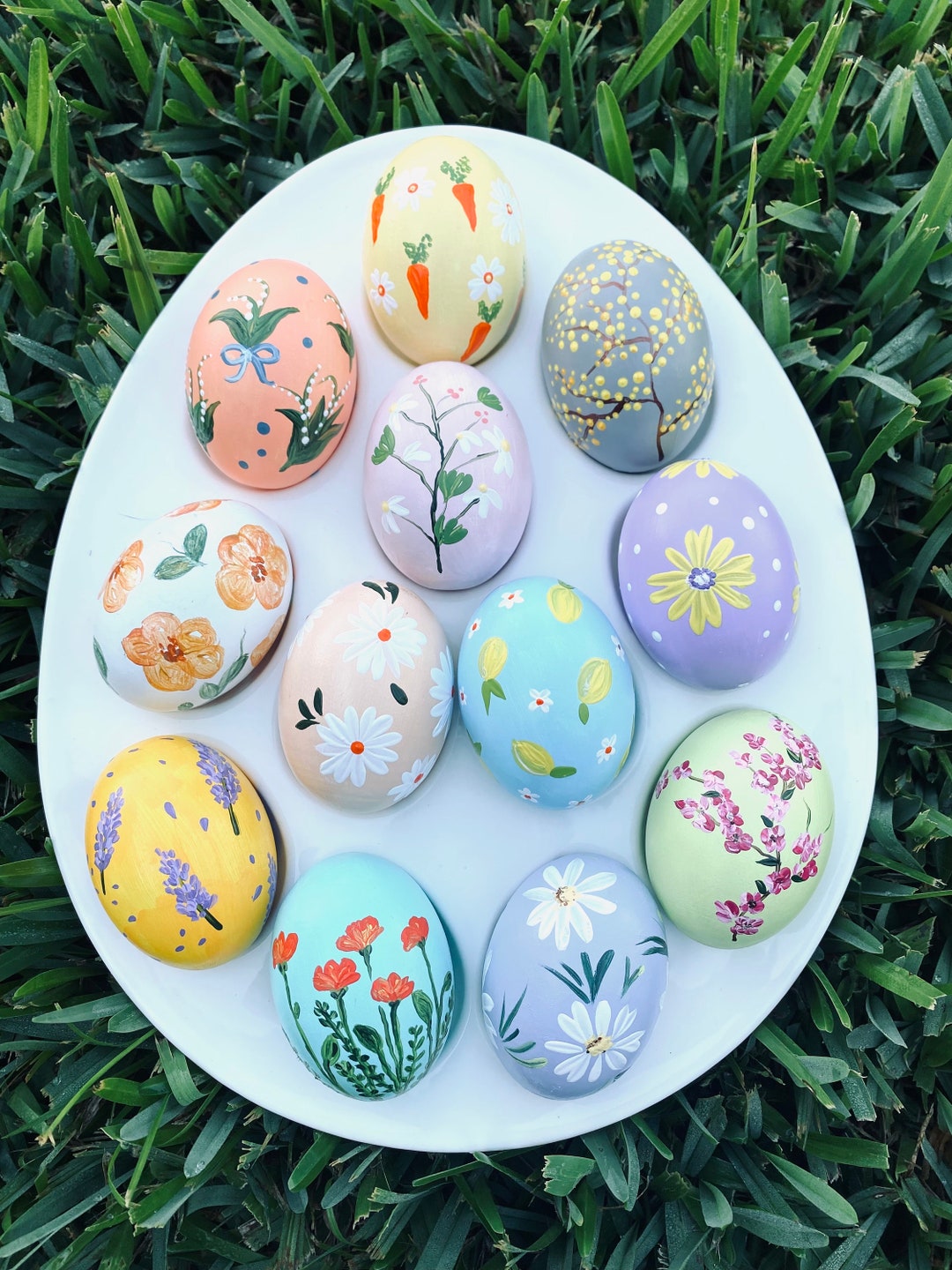 Floral Hand Painted Wooden Eggs, Painted Flowers Eggs for Spring and ...
