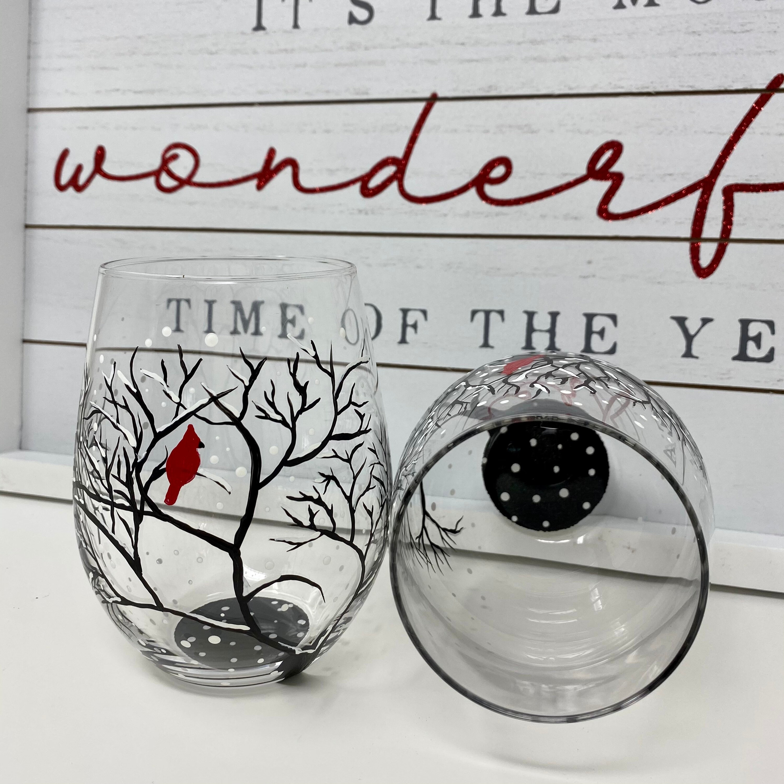 Cardinal Wine Glasses Set of 2 Cardinal Tree Handpainted - Etsy