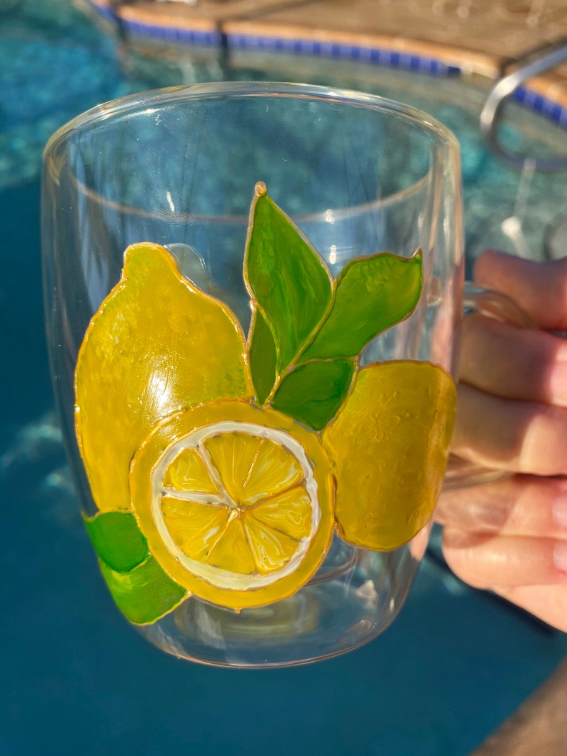 Lemon Hand Painted Glass Double-wall Coffee Mug Insulated - Etsy