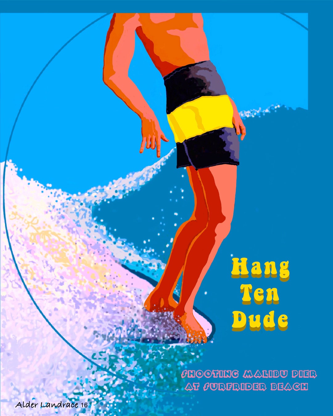 HANG TEN DUDE Original Art 8x10 Giclée Print Vintage Style - Etsy