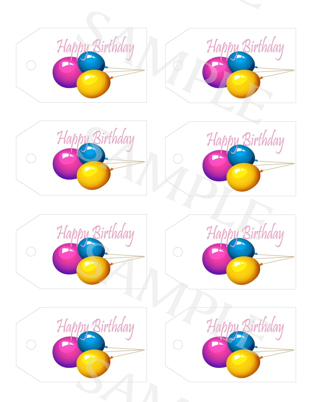 Balloon Gift Tags, Happy Birthday Tags, Favor Tags, Gift Tags ...