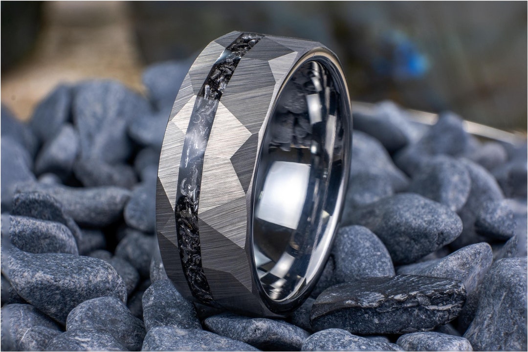 Gunmetal Hammered Meteorite Tungsten Carbide Band – His and Hers 8mm ...