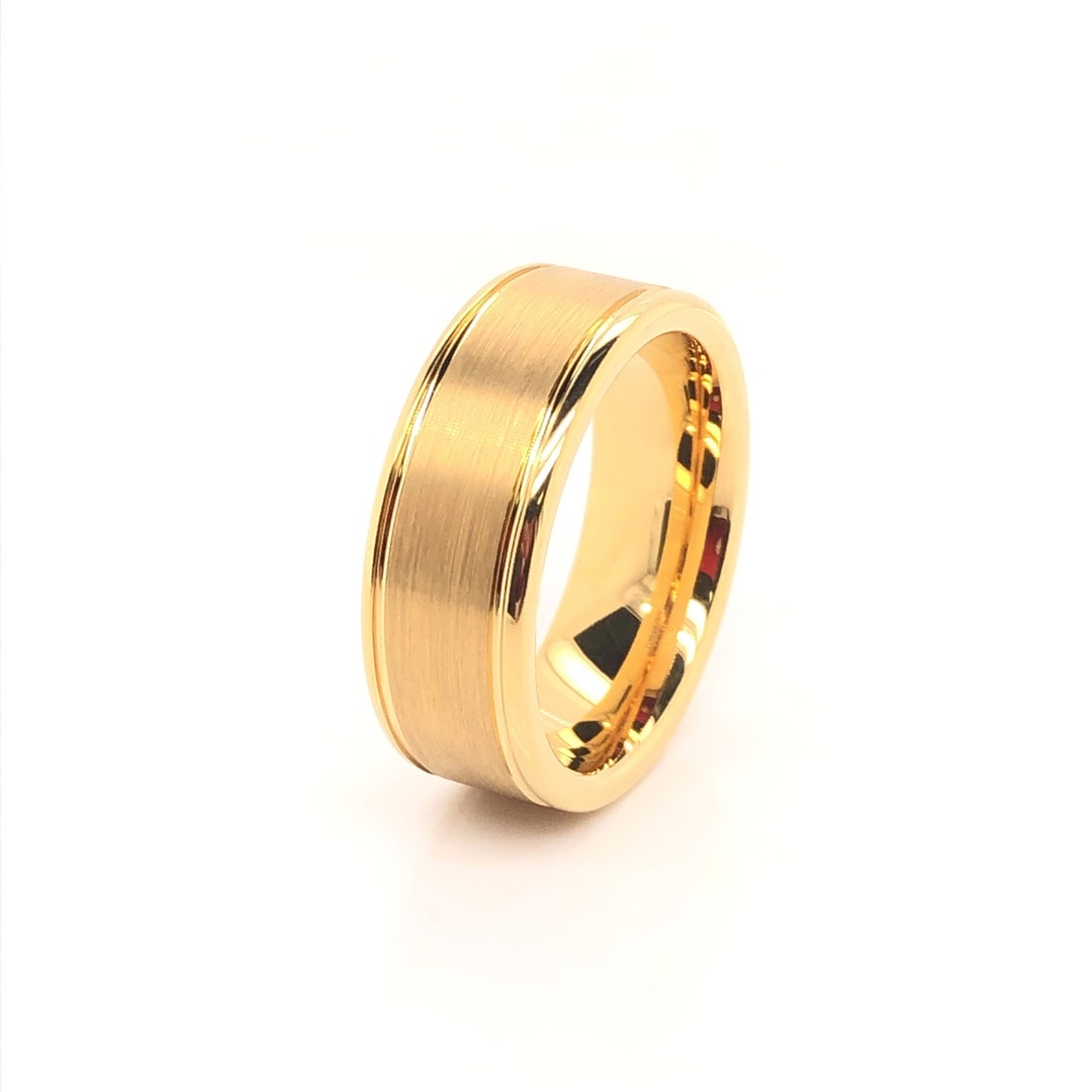 Tungsten Ring Tungsten Yellow Gold Band POLISHED SIDE WALLS - Etsy