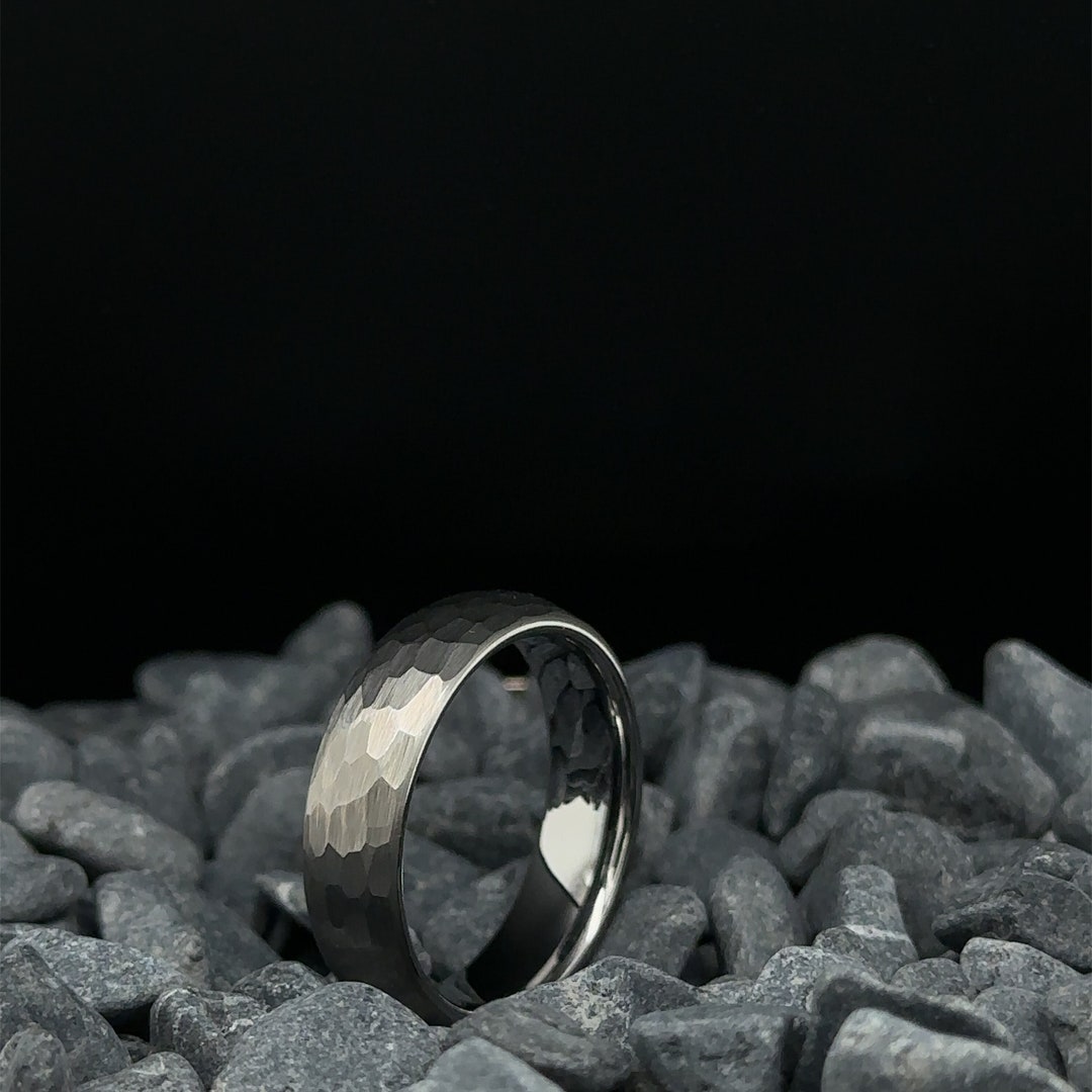 Hammered Tungsten Ring Silver Finish 6mm His and Hers Wedding Bands ...