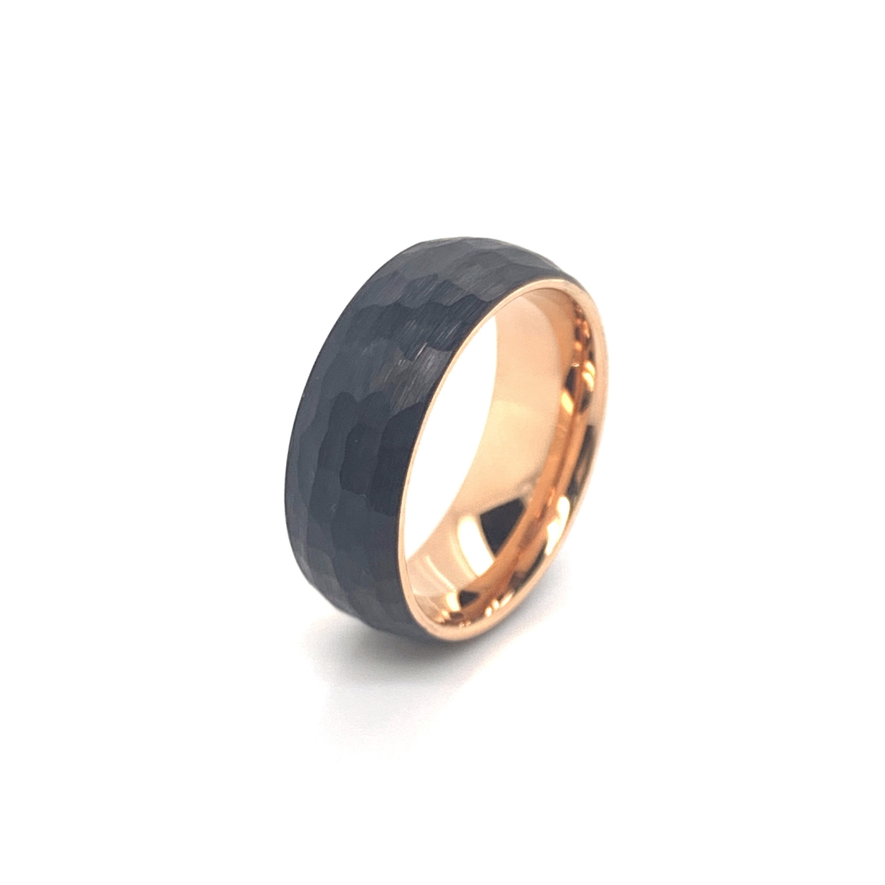 Wolfram Ring Wolfram Schwarz Band HAMMERED Finish Rose Gold - Etsy.de