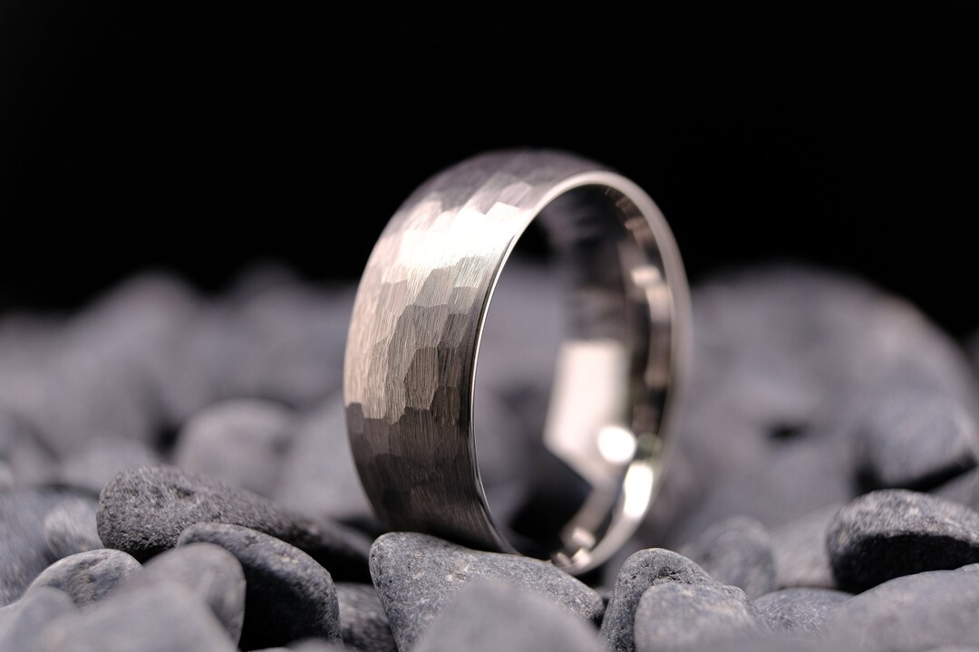 Hammered Tungsten Ring Silver Finish - 8mm His and Hers Wedding Band ...