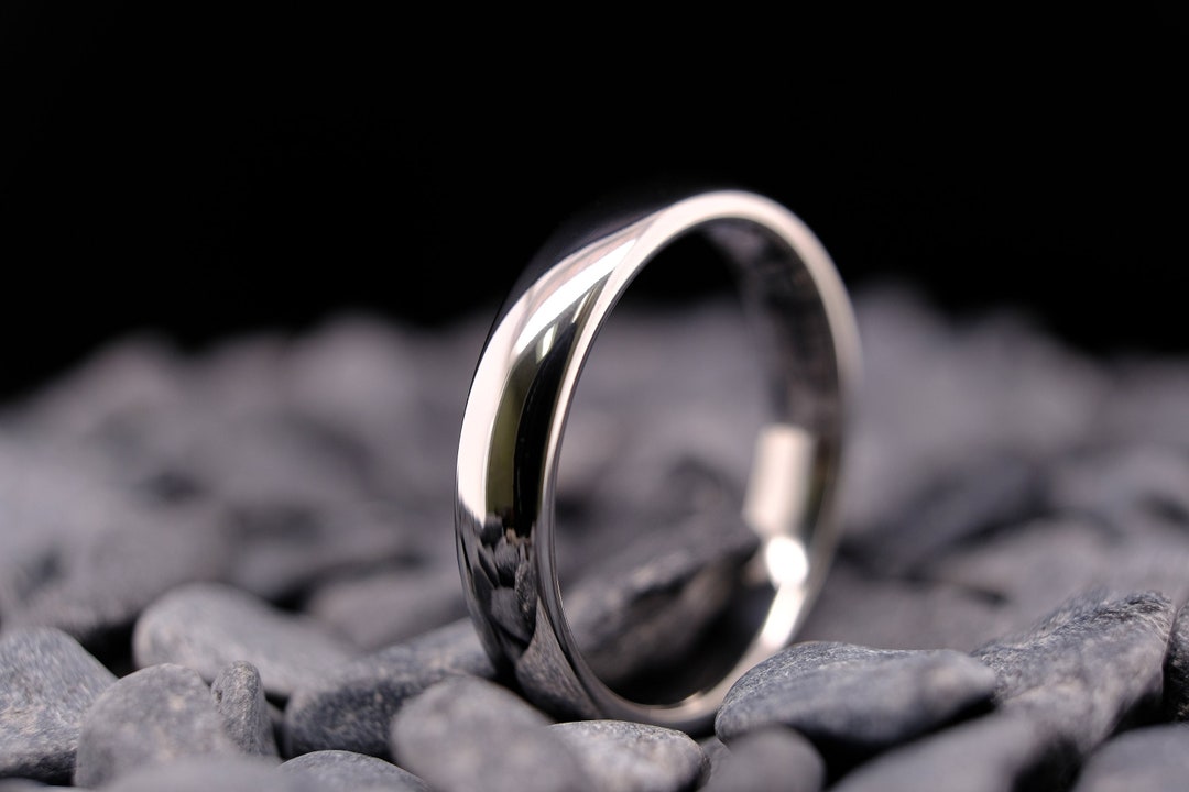 Polished Silver Tungsten Ring - 4mm His and Hers Wedding Bands ...